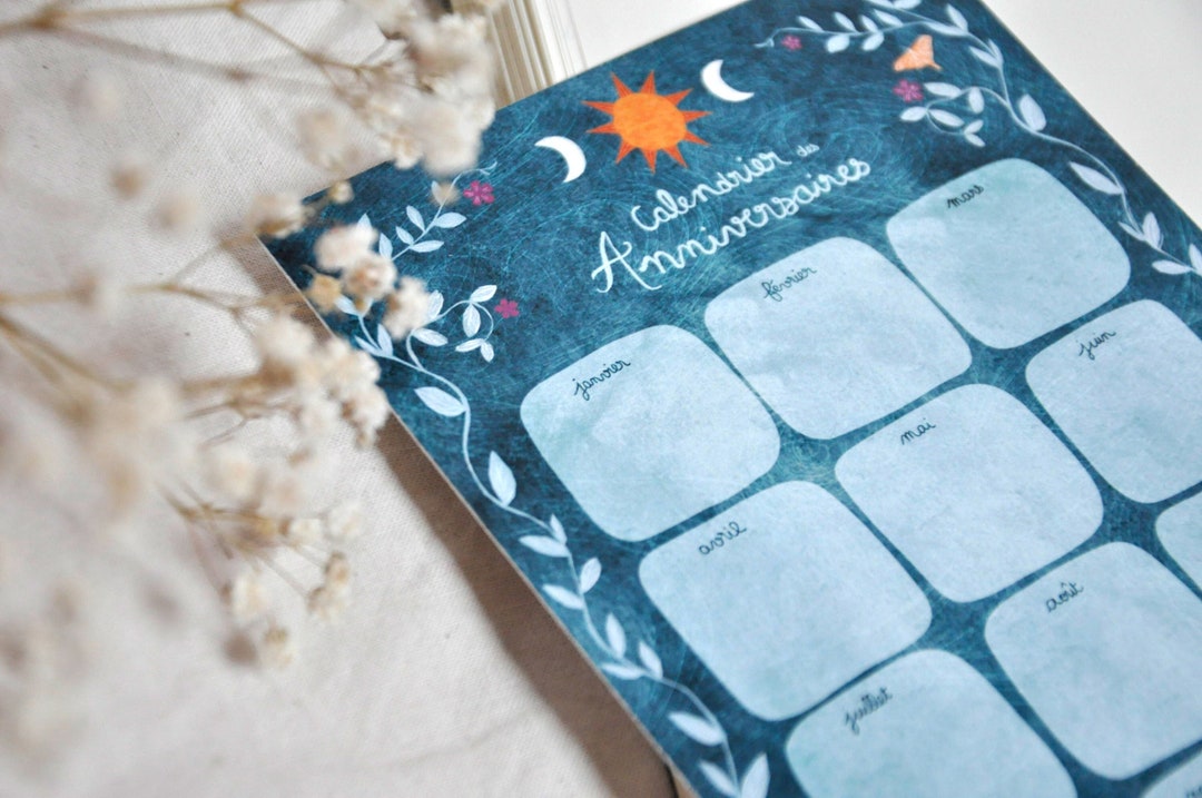 Printable Birthday Calendar, Nomad Size, Bullet Journal, Illustrated ...
