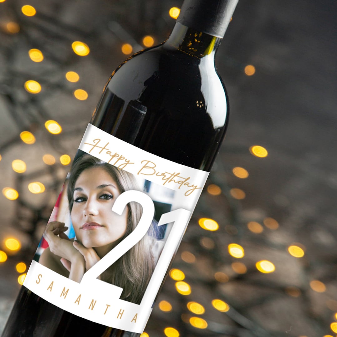 Custom Photo Wine Label 21 Birthday Bottle Labels for Gift. Champagne ...