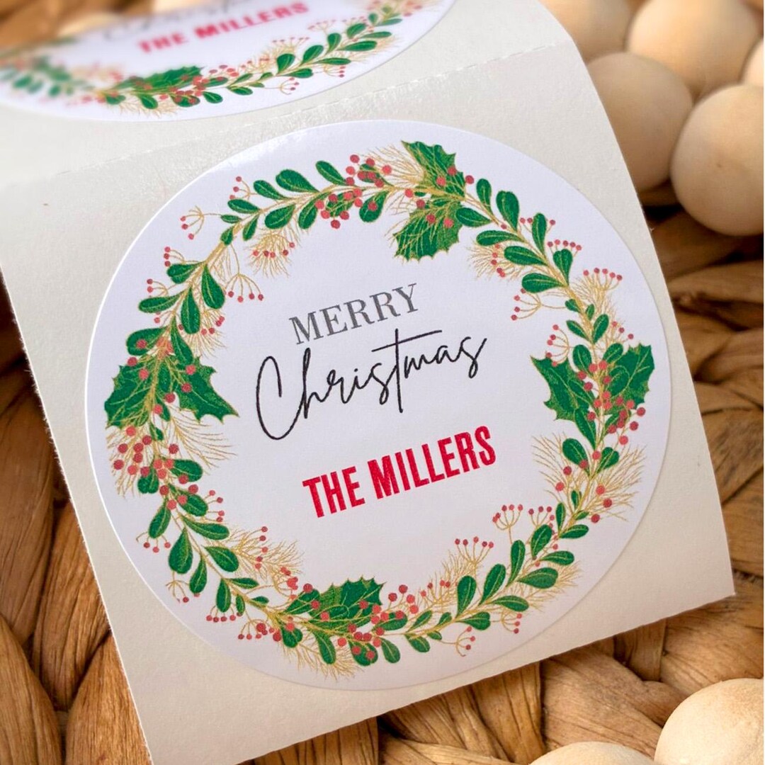 Personalized Round “merry Christmas” Stickers – Family Name & Year – 2 ...
