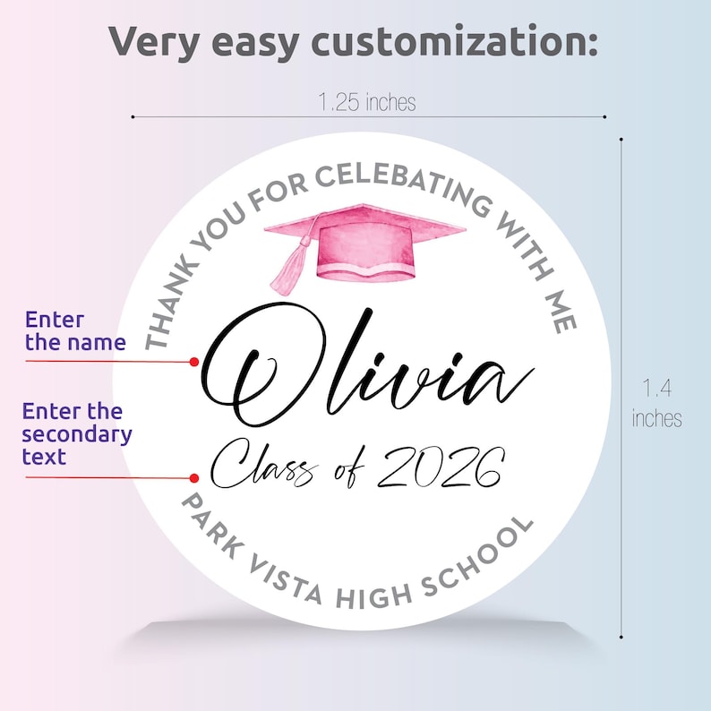 Gradution Party Favor Class of 2026 Graduation Round Label - Pink Cap ...