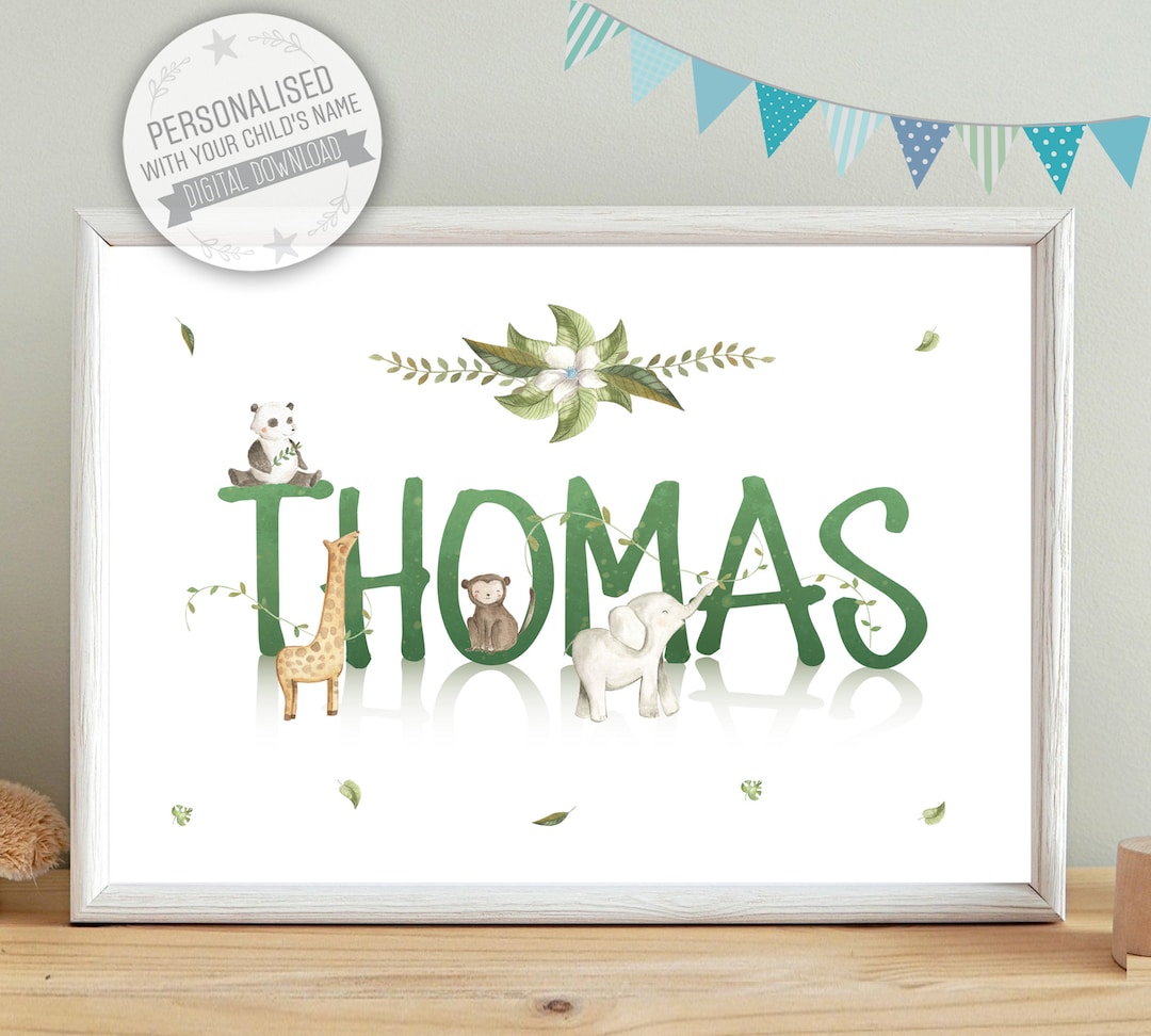 Jungle Nursery Theme| Custom Baby Jungle Name Print | Digital Nursery ...