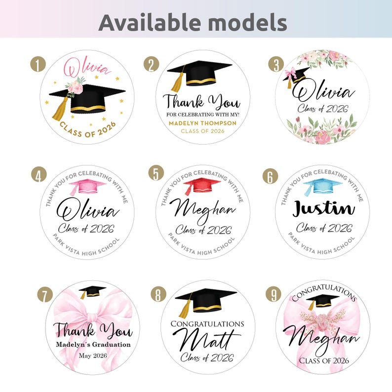 Class of 2026 Graduation Labels - Blue Graduation Thank You Stickers ...