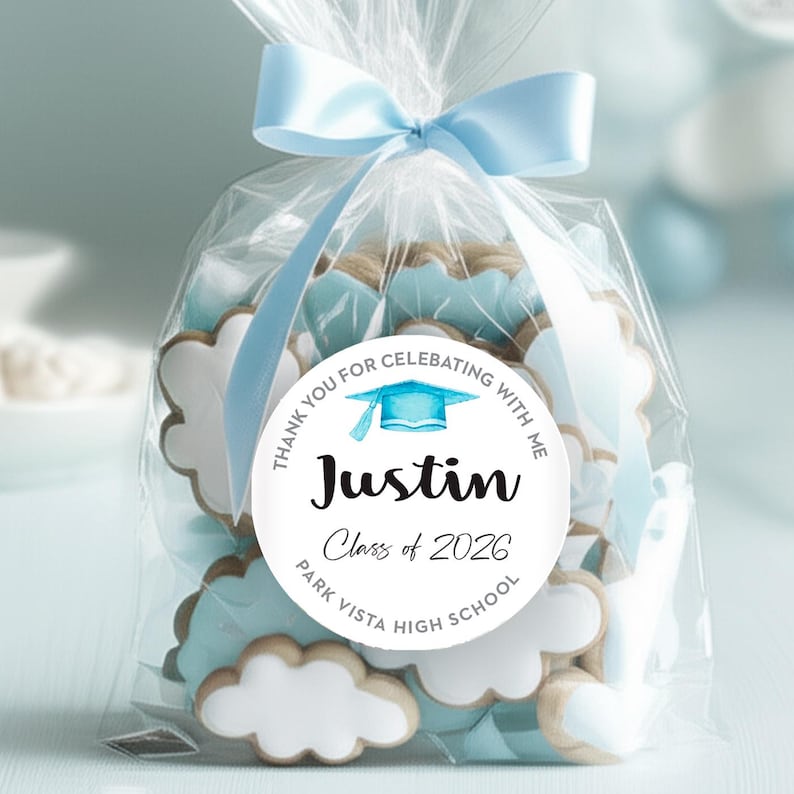 Class of 2026 Graduation Labels - Blue Graduation Thank You Stickers ...
