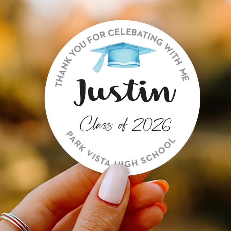 Class of 2026 Graduation Labels - Blue Graduation Thank You Stickers ...