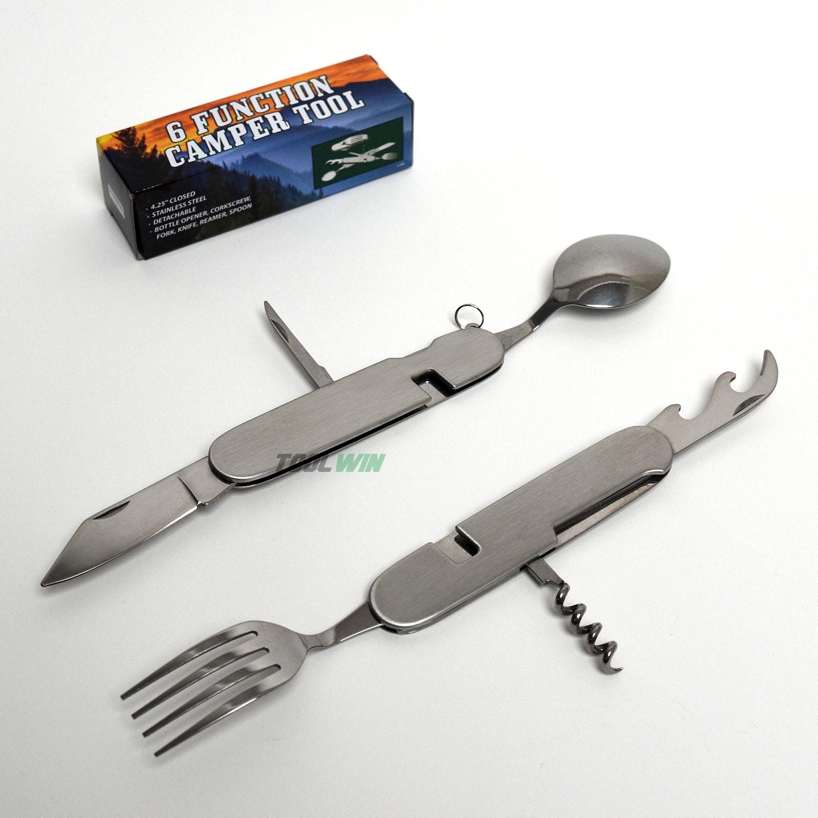 Camping Eating Utensil 6-in-1 Set Folding Emergency Cutlery Knife Fork ...