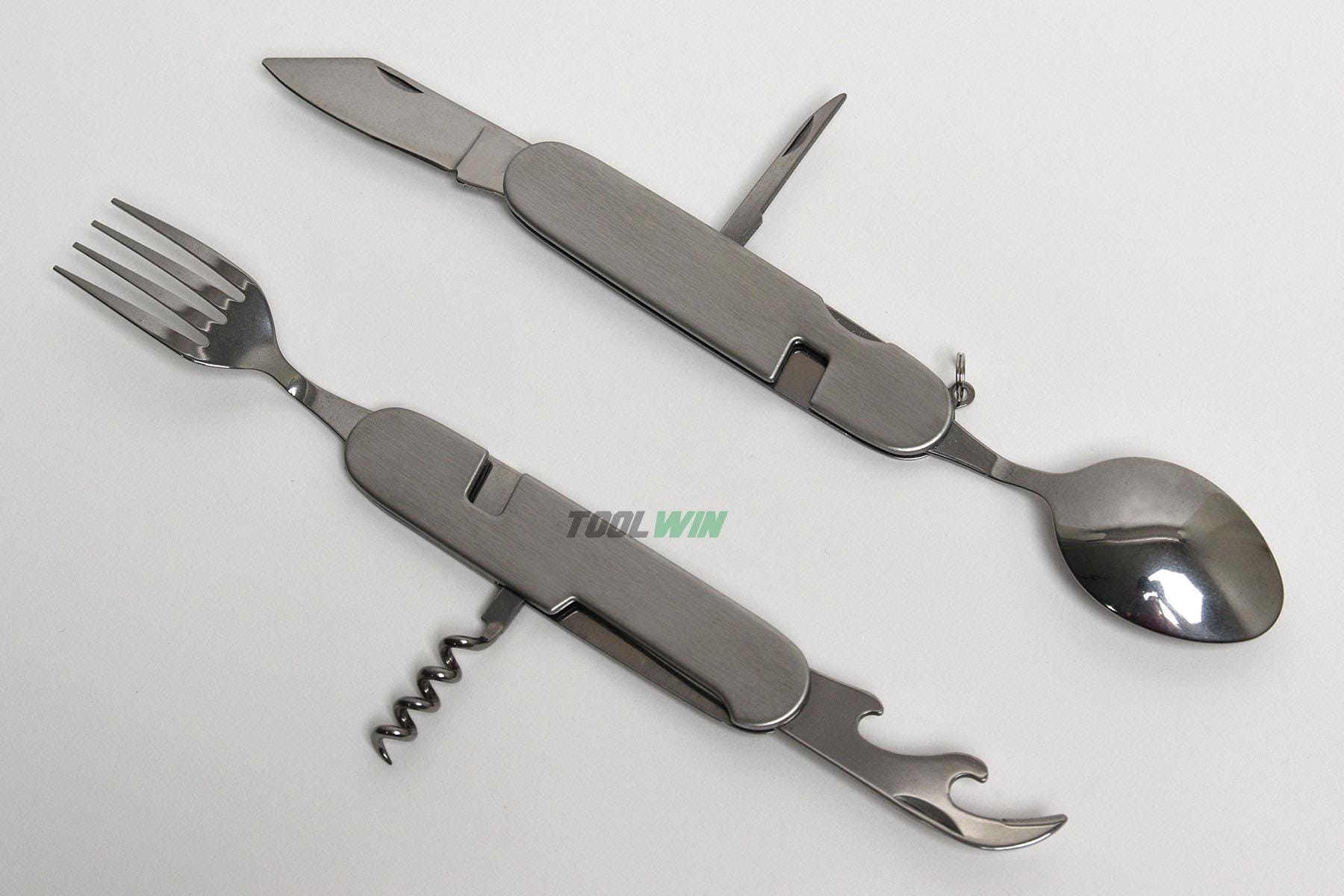 Camping Eating Utensil 6-in-1 Set Folding Emergency Cutlery Knife Fork ...