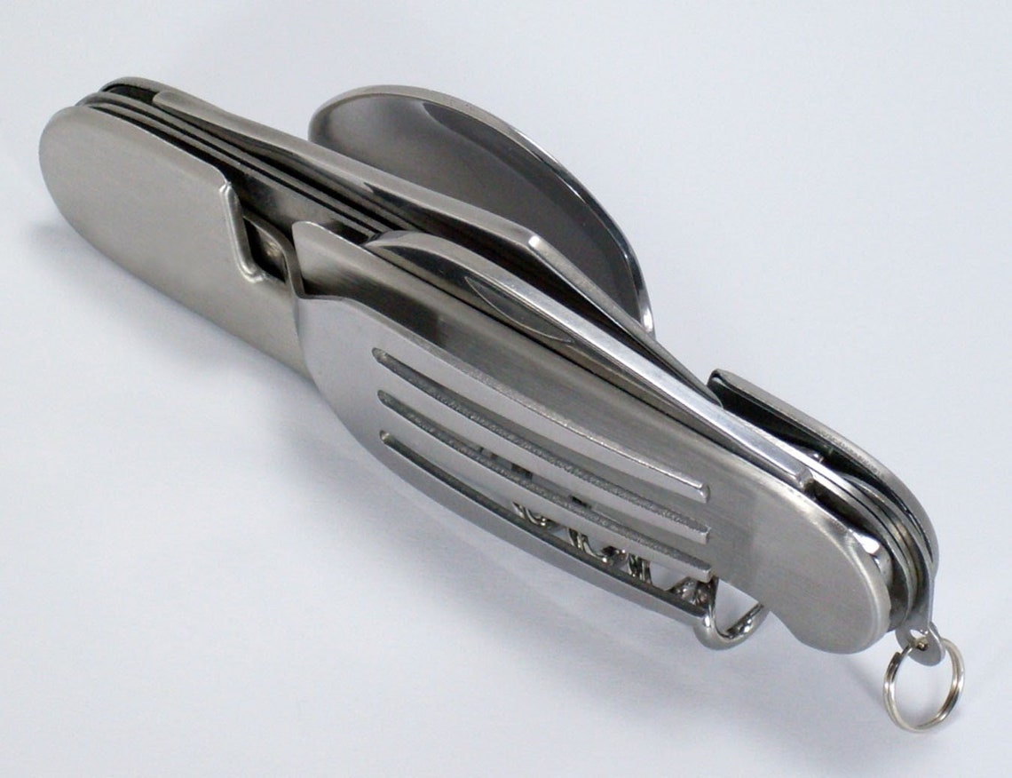 Camping Eating Utensil 6-in-1 Set Folding Emergency Cutlery Knife Fork ...