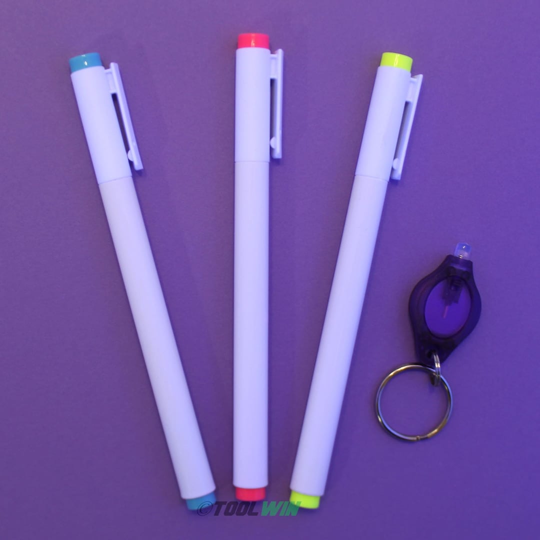 3 Invisible Ink Marker Pen 1 UV Flashlight Black Light Reactive Blue ...