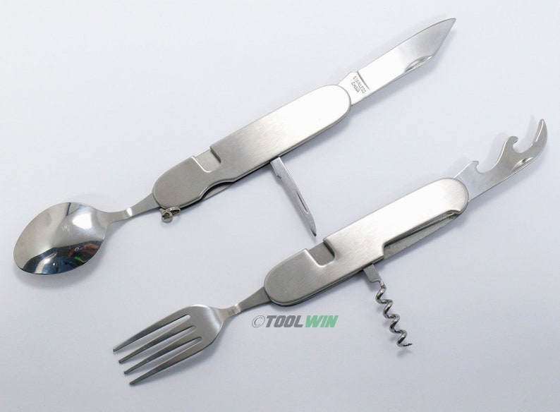 Camping Eating Utensil 6-in-1 Set Folding Emergency Cutlery Knife Fork ...