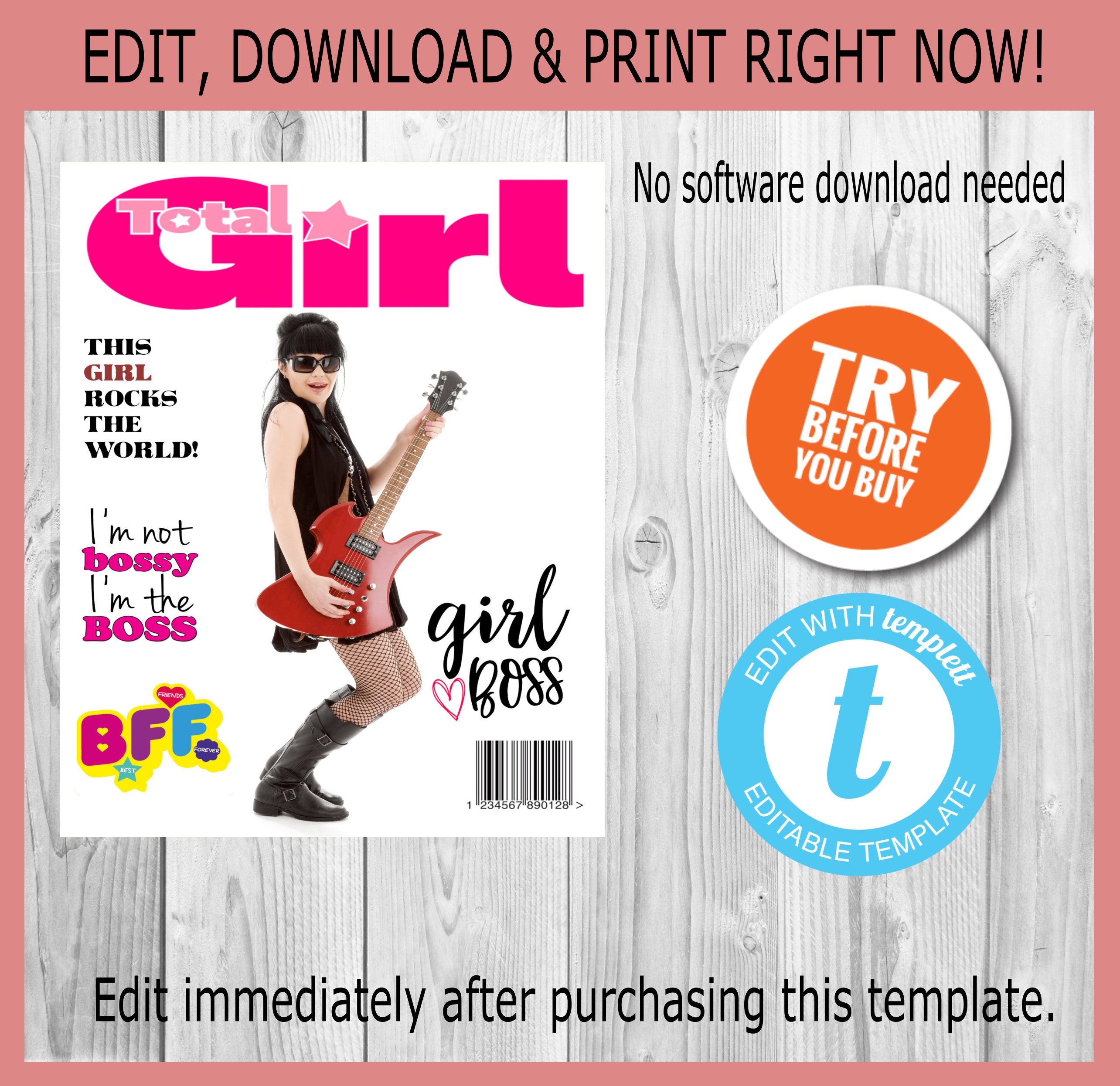 Total Girl Fake Magazine Cover Magazine Template Etsy