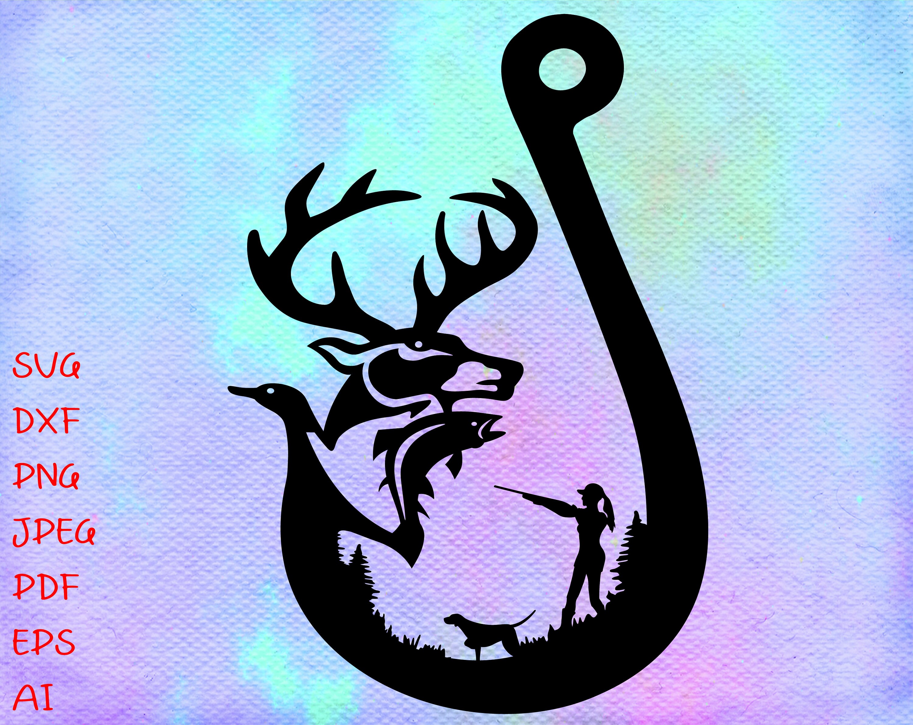 Women's Hunting SVG Fishing svg Deer and Duck and Fish | Etsy