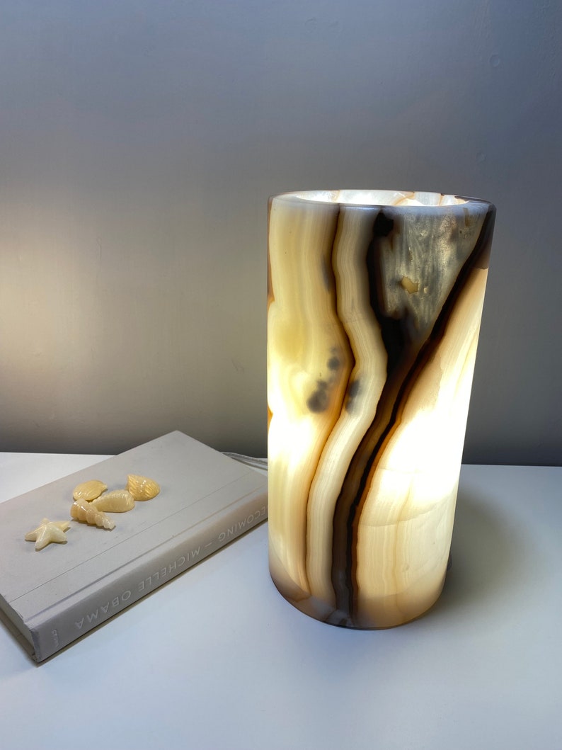 Exclusive Onyx Table Lamp, 12" - Cream and Sand Natural Tones - Etsy