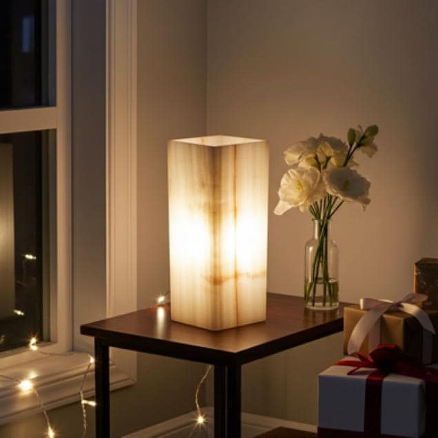 Stylish White Onyx Table Lamp With a Hint of Golden Natural Veins, 16 ...