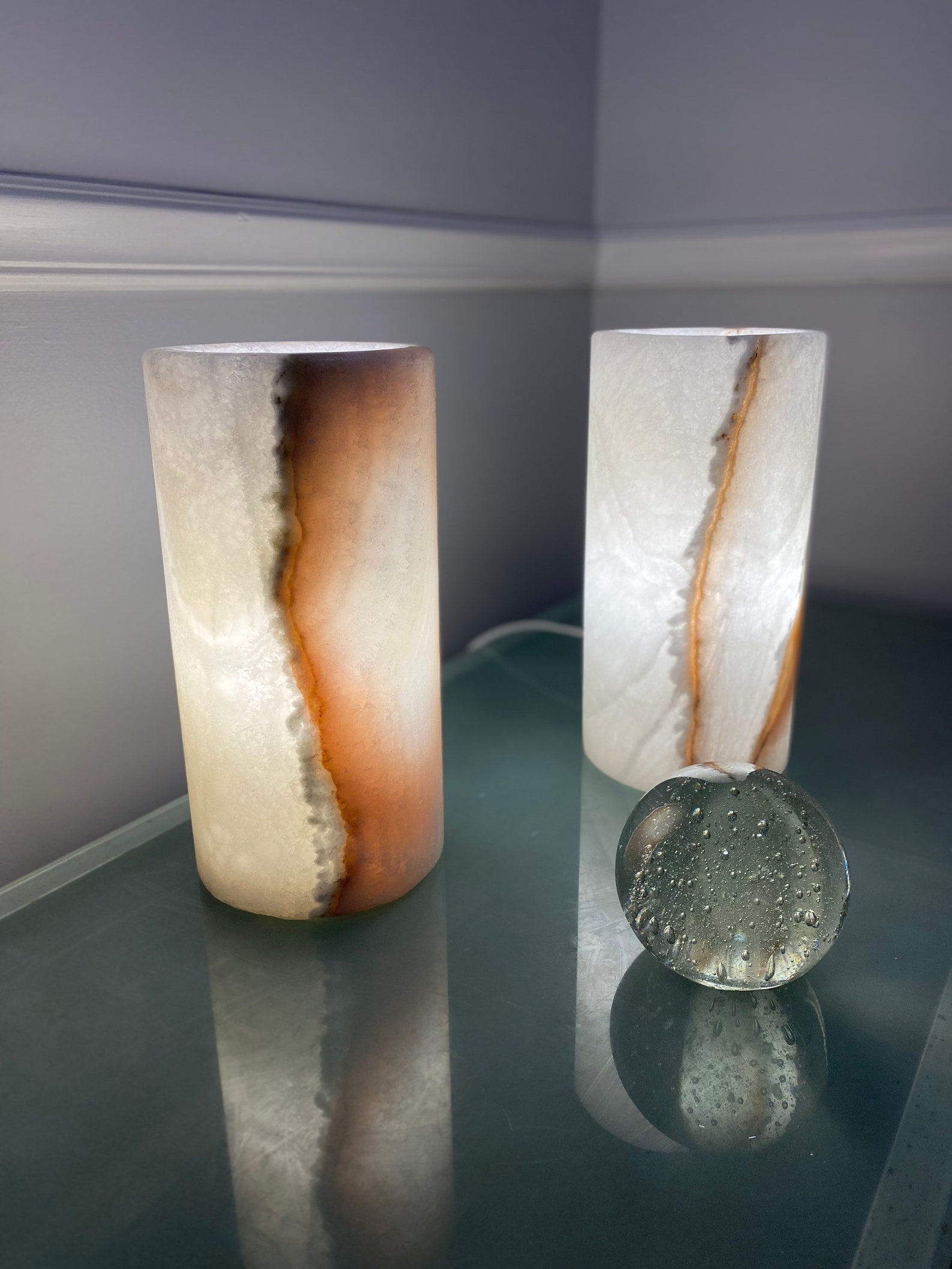 White Cylindrical Onyx Table Lamp 12 Inch Fine Elegance - Etsy