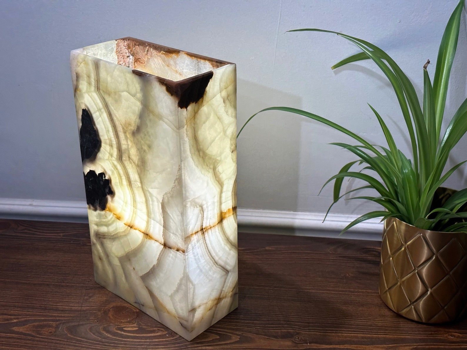 Rectangular Green Onyx Table Lamp, 14" - Earthy Colors - Etsy