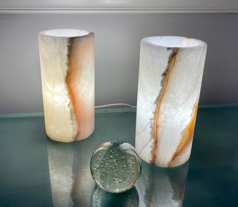 White Cylindrical Onyx Table Lamp 12 Inch Fine Elegance - Etsy
