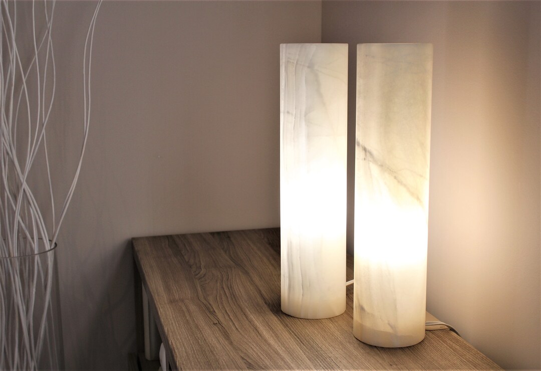 White Cylindrical Onyx Table Lamp 16, 14 & 12 Minimalist Elegance - Etsy