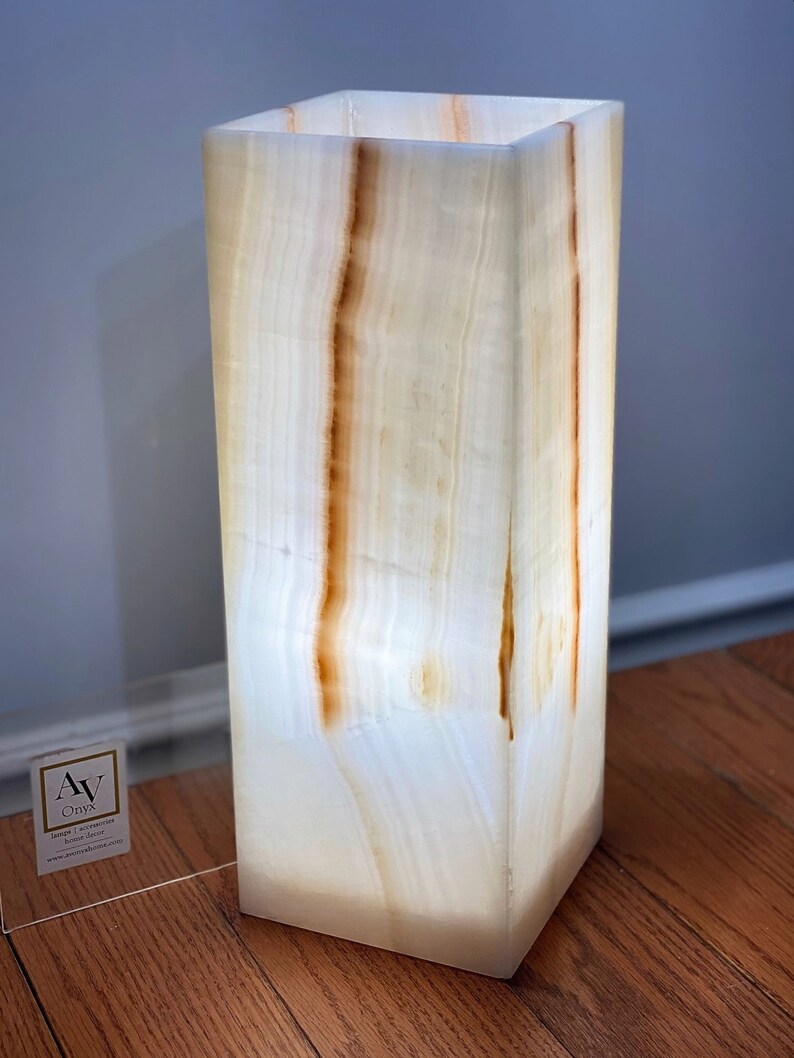 Stylish White Onyx Table Lamp With a Hint of Golden Natural Veins, 16 ...