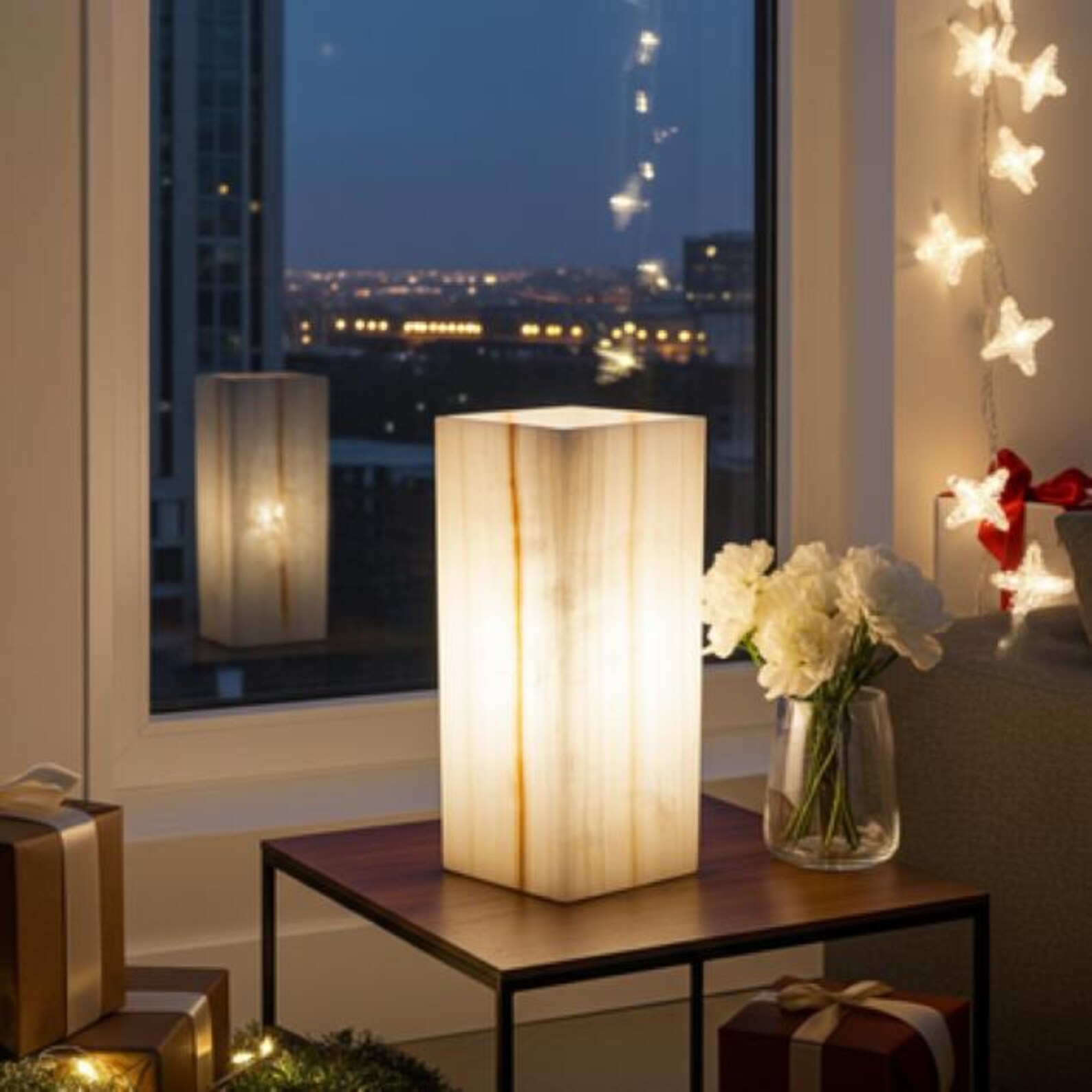 Stylish White Onyx Table Lamp With a Hint of Golden Natural Veins, 16 ...