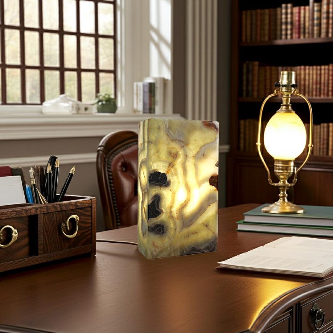 Rectangular Green Onyx Table Lamp, 14" - Earthy Colors - Etsy