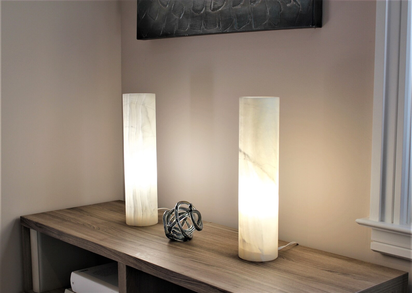 White Cylindrical Onyx Table Lamp 16 14 & - Etsy