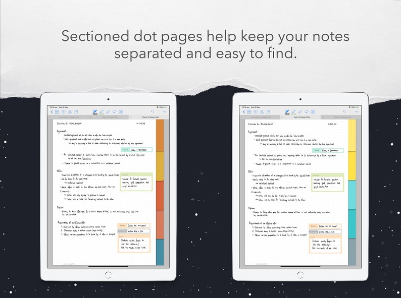 5 Subject Digital Notebook Space-themed Tabbed Dot Paper | Etsy