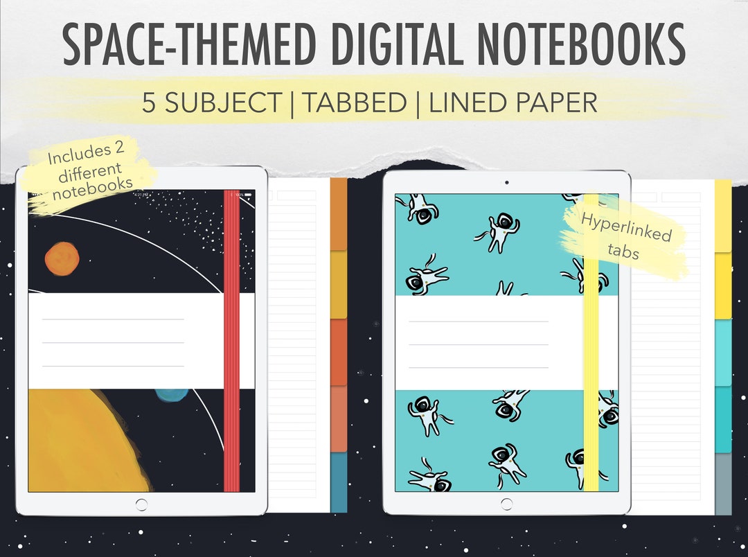 5 Subject Digital Notebook | Space-themed | Tabbed | Lined Paper - Etsy