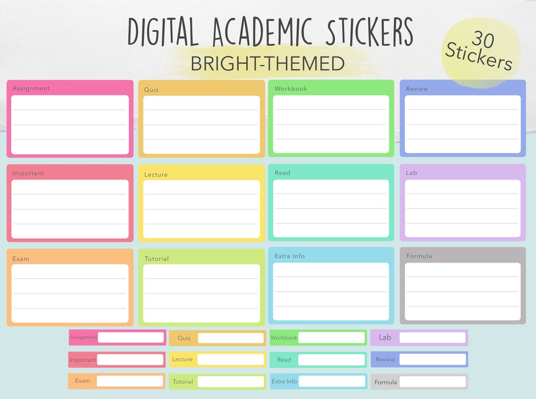 Coloured Digital Academic Label Stickers | School University College ...