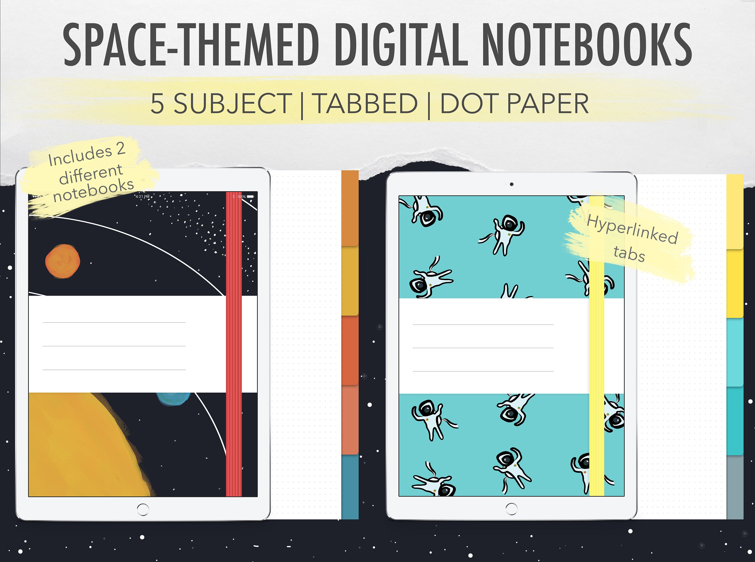 5 Subject Digital Notebook Space-Themed Tabbed Dot Paper | Etsy