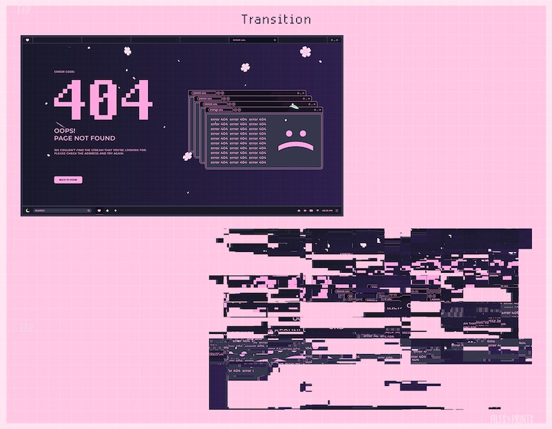 Twitch Stream Package, Animated Pink Pixel Overlay, Dark Purple Vtuber ...