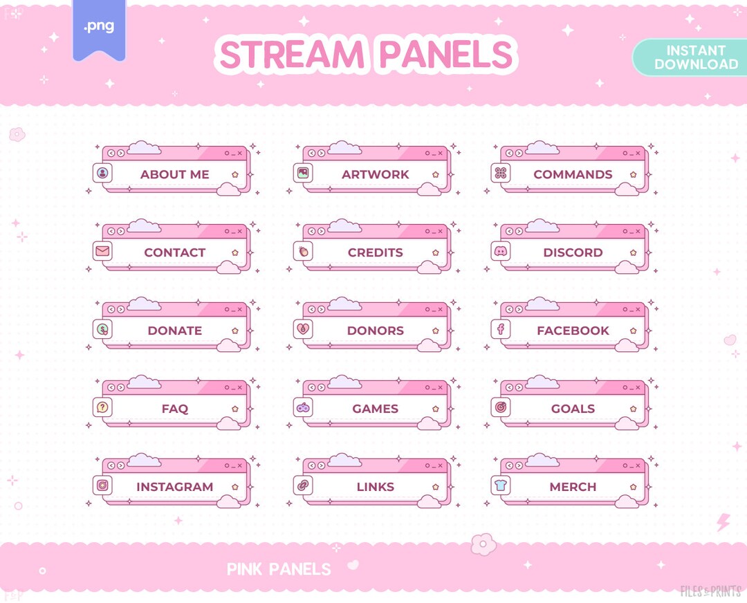 30 Pink Panels Twitch Stream Pixel Overlay Vtuber Kawaii Screen Alerts ...