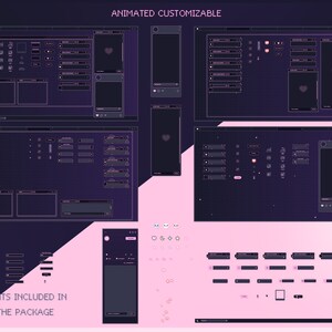 Twitch Stream Package, Animated Pink Dark Overlay Vtuber Customizable ...