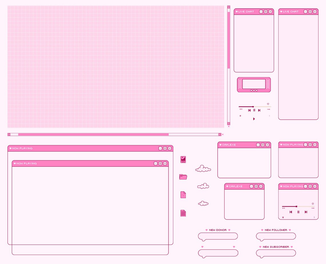 Twitch Stream Package, Pink Pixel Overlay W/ Time and Music Player ...