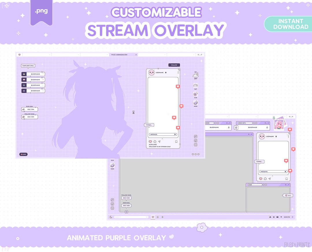 Twitch Stream Package Animated Purple Pixel Overlay Vtuber Customizable ...