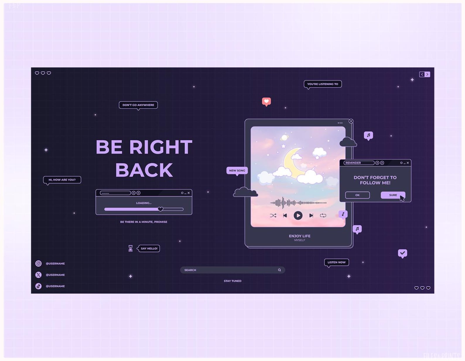 Twitch Animated Screen, Purple Dark BRB, Stream Offline, Starting ...