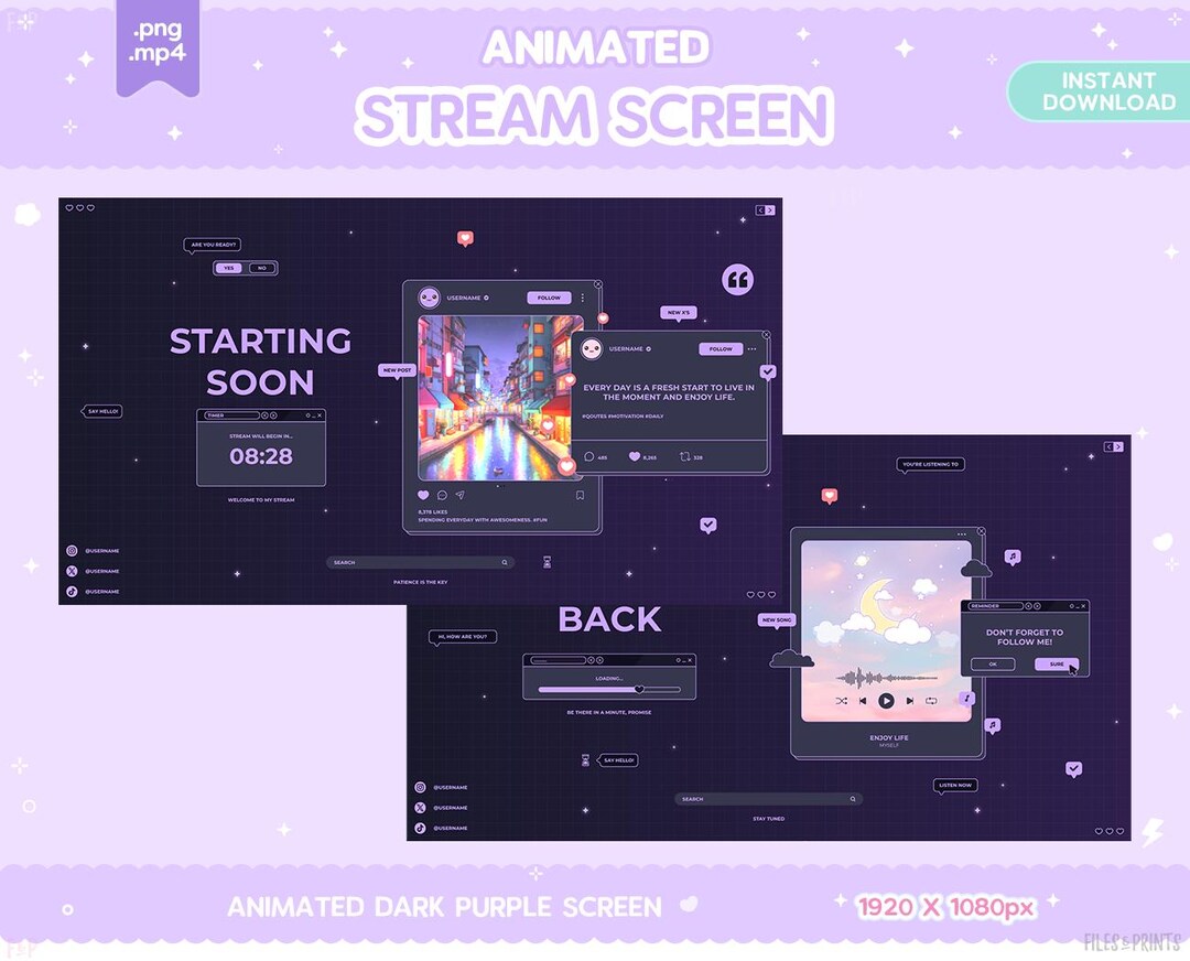 Twitch Animated Screen, Purple Dark BRB, Stream Offline, Starting ...