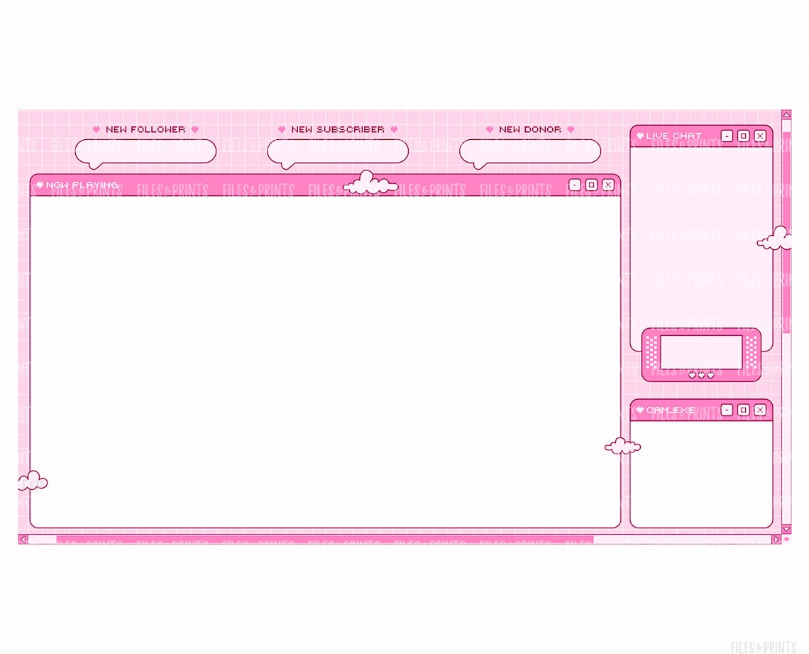 Twitch Stream Package, Pink Pixel Overlay W/ Time and Music Player ...