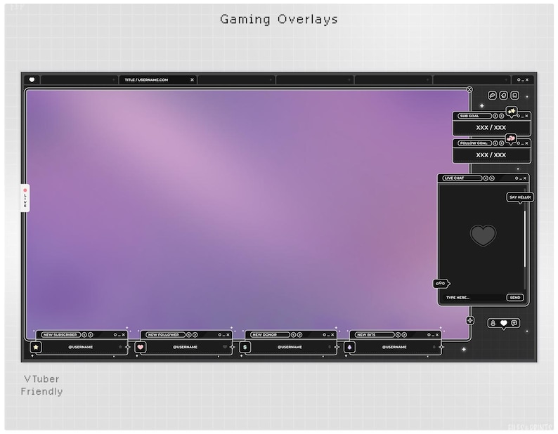 Twitch Stream Package, Animated Black Dark Overlay Vtuber Customizable ...