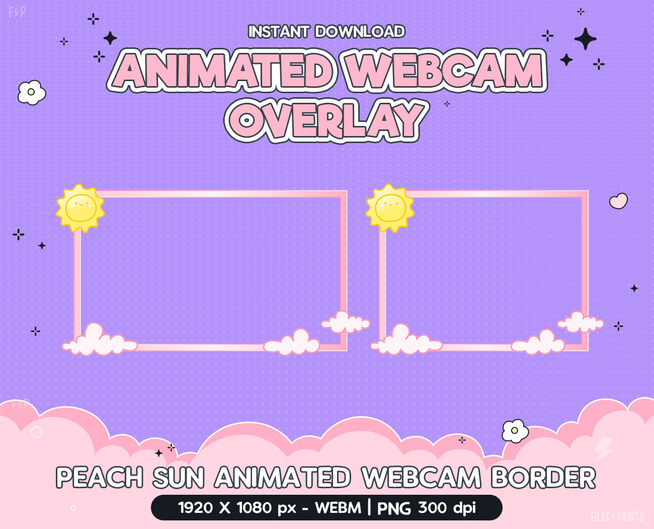 Twitch Animated Webcam Border Peach Sun, Stream Overlay, Streamer ...