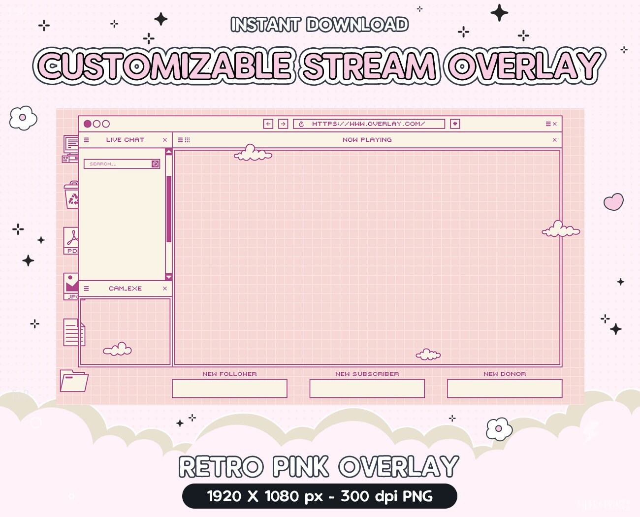 Twitch Stream Package, Retro Pink Pixel Overlay, Customizable, Kawaii ...