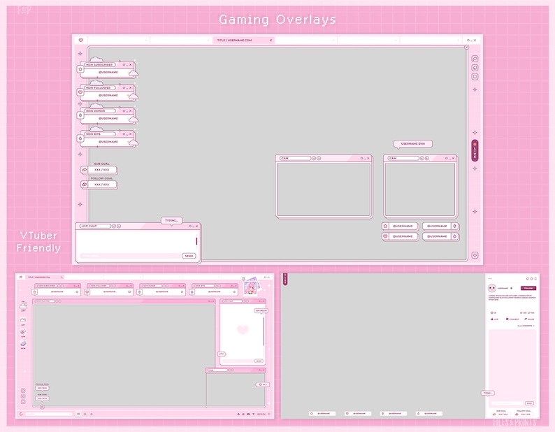 Twitch Stream Package, Animated Pink Pixel Overlay, Vtuber Customizable ...