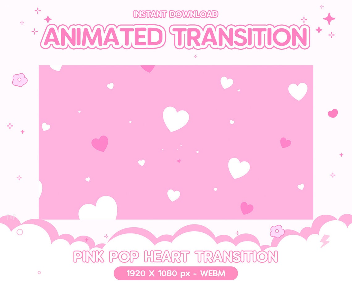 Twitch Animated Stinger Transition, Pink Heart Pop Transition, Stream ...