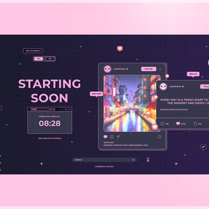 Twitch Animated Screen, Pink Dark BRB, Stream Offline, Starting, Ending ...