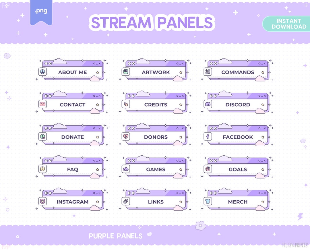 30 Purple Panels Twitch Stream Pixel Overlay Vtuber Kawaii Screen ...