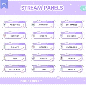 30 Purple Panels Twitch Stream Pixel Overlay Vtuber Kawaii Screen ...