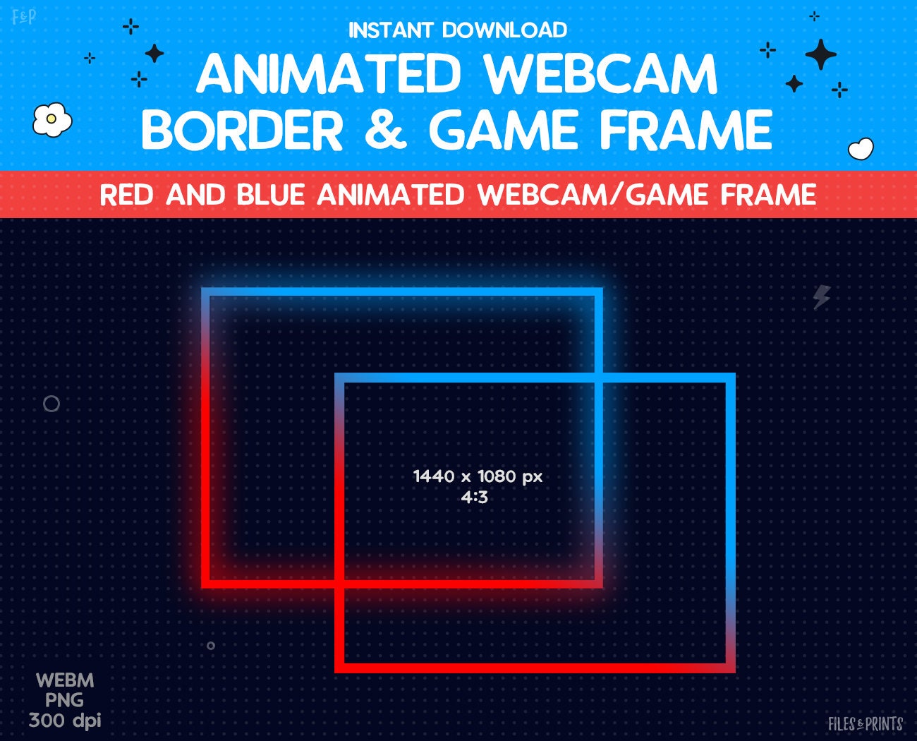 Twitch Animated Webcam Border Red Blue Stream Overlay - Etsy