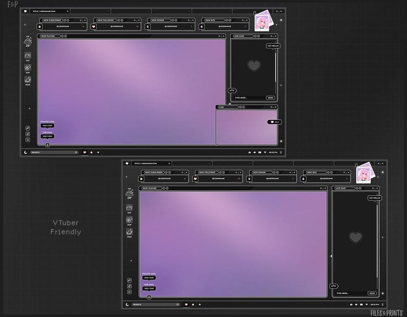 Twitch Stream Package, Animated Black Dark Overlay Vtuber Customizable ...