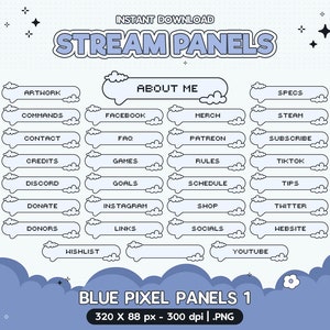 Twitch Stream Package, Blue Pixel Overlay, Customizable, Kawaii, Cute ...