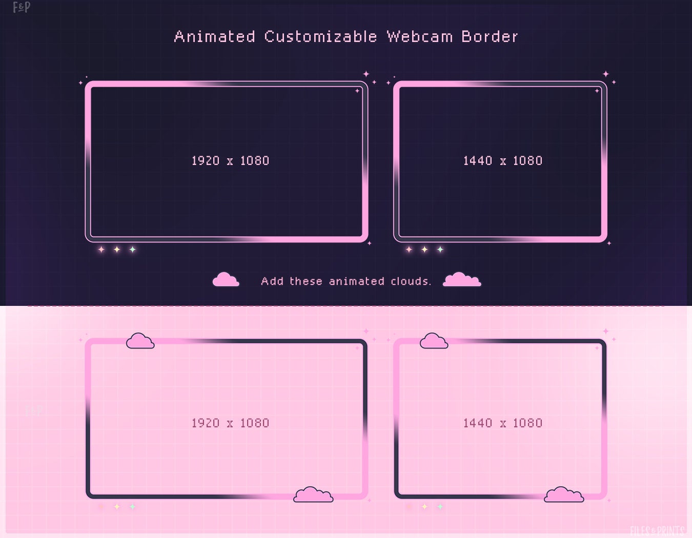Twitch Stream Package, Animated Pink Pixel Overlay, Dark Purple Vtuber ...