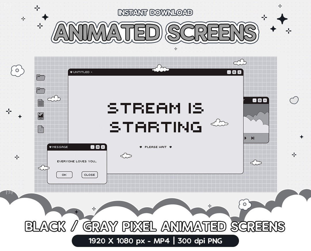 Twitch Animated Screen Black Gray Pixel, Stream Screens, Streamer ...